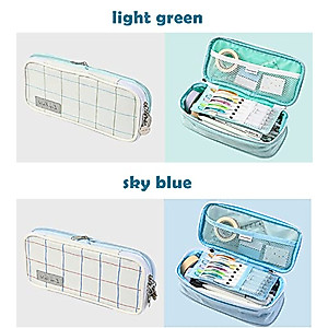 ZILAMGOO Pencil Case, High Capacity Pencil Pen Case Canvas Bag Organizer, Desk Organizer Marker Durable Portable Large Storage Bag for Kids Teens Student Adults (sky blue)