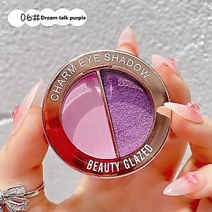 Timipoo Double color eye shadow, high pigment eye makeup palette, matte shimmer metal eye shadow powder, waterproof and durable color eye shadow (06#Dream talk purple)