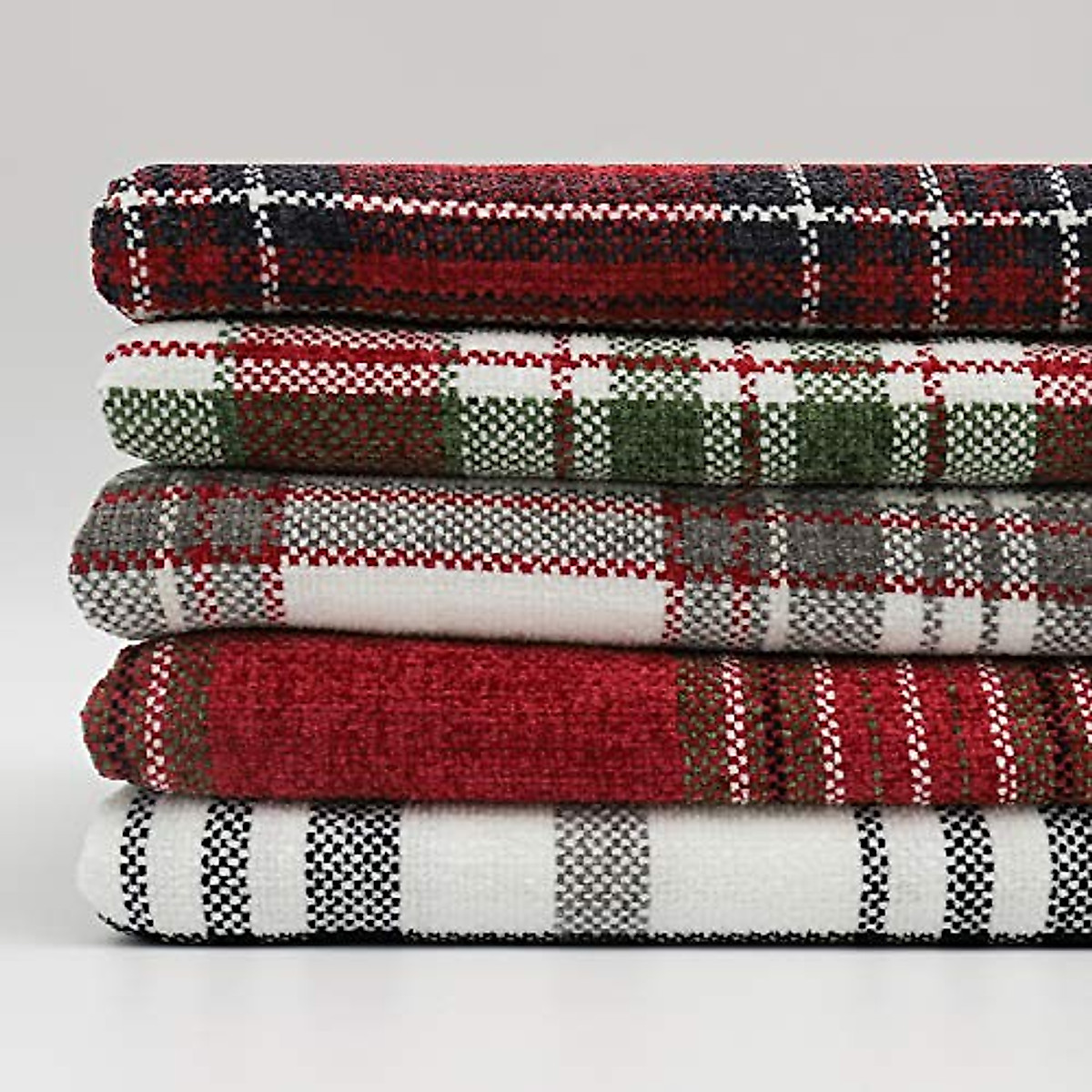Muse Dream Chenille Fringe Plaid Throw Blanket Red Navy Holiday Classic Buffalo Lightweight Blankets for Sofa Couch All Season Indoor Outdoor Use,Multi-Colored 50" Wx60 L