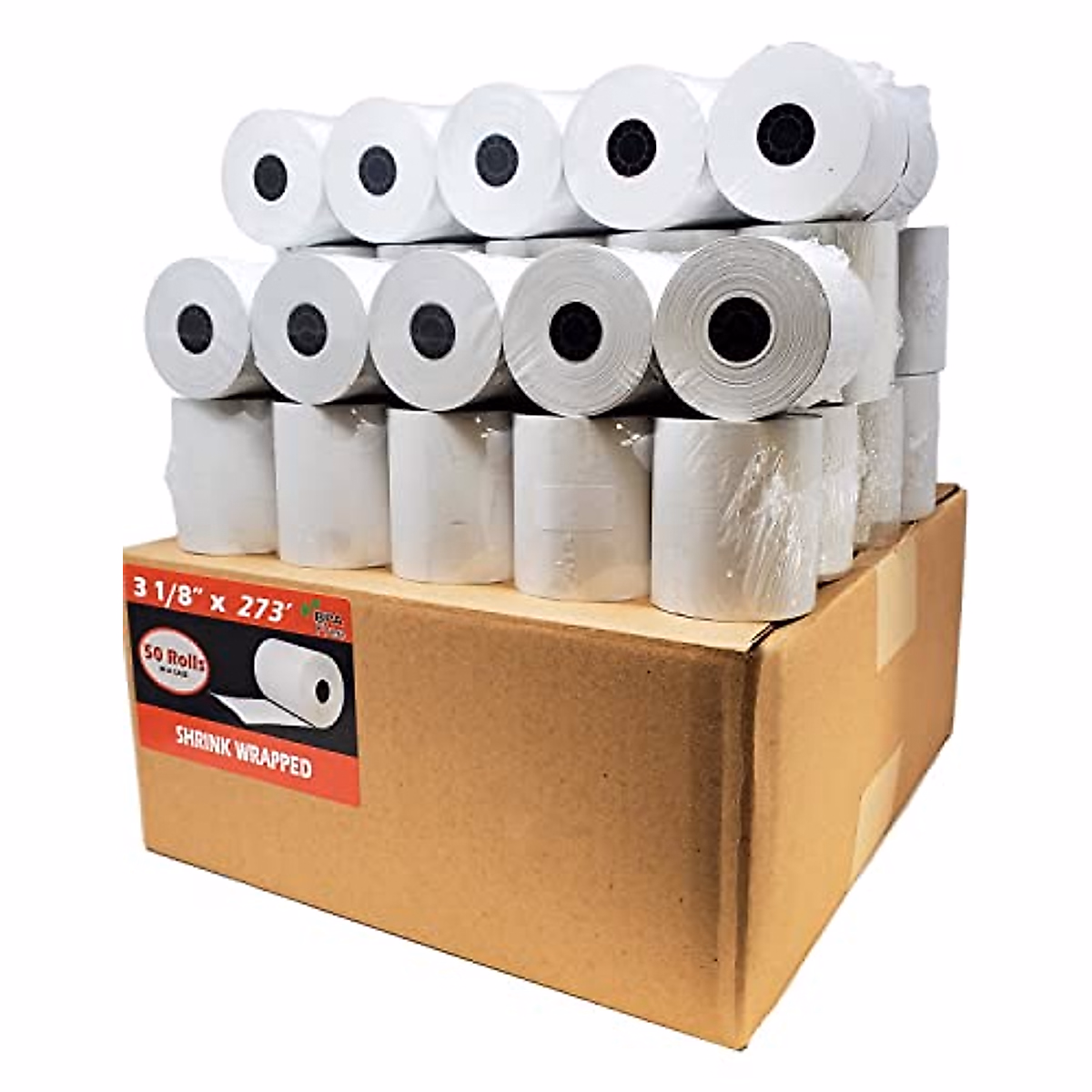 BuyRegisterRolls - (50 GSM Red Shrink Wrap) 3-1/8" x 273' (50 POS Rolls) Honeycomb Core BPA Free Premium A Grade PoS Thermal Receipt Printer Paper