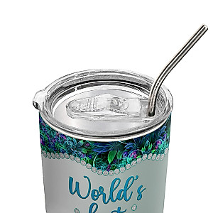 20oz Green Jade Jewelry Cat Mom Tumbler, World's Best Cat Mom Gifts for Cats Lovers, Coffee Thermos for Women, Stainless Steel Double Wall Vacuum Insulated Coffee Mug, Travel Cup with Lid