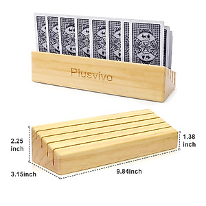 plusvivo Card Holders for Playing Cards Set of 2, Pine Solid Wooden Playing Card Holders for Adults Seniors Kids 9.84 X 3.15 X 2.25 Inch, Uno/ Canasta/ Bridge/ Hand and Foot Card Holder