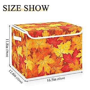MFTJYO Fall Maple Leaves in Autumn Storage Bin with Lid Foldable Storage Box Washable Fabric Storage Cubes Bin Organizer Basket Closet for Home Bedroom Closet Nursery Office