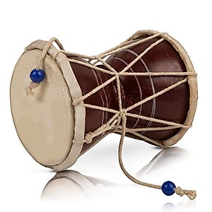 Handmade Wooden & Leather Classical Indian Folk Dumroo Damroo Damaru Hand Drum Set Percussion Decorative Collectible Showpiece World Musical Instruments (Brown)