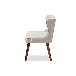 Baxton Studio Scarlett Mid-Century Modern Brown Wood and Light Beige Fabric Upholstered Button-Tufting with Nail Heads Trim 2-Seater Loveseat Settee