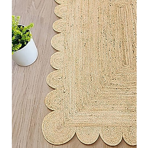 Generic Handwoven Scalloped Jute Area Rug 2x3/3x5/4x6-Braided Jute Runner Rug 2.5x6 ft for Kitchen/Hallway-Natural Farmhouse Scallop Jute Rug 5x7-Reversible Jute Rug 8x10 (Beige, 4' x 6' Feet)