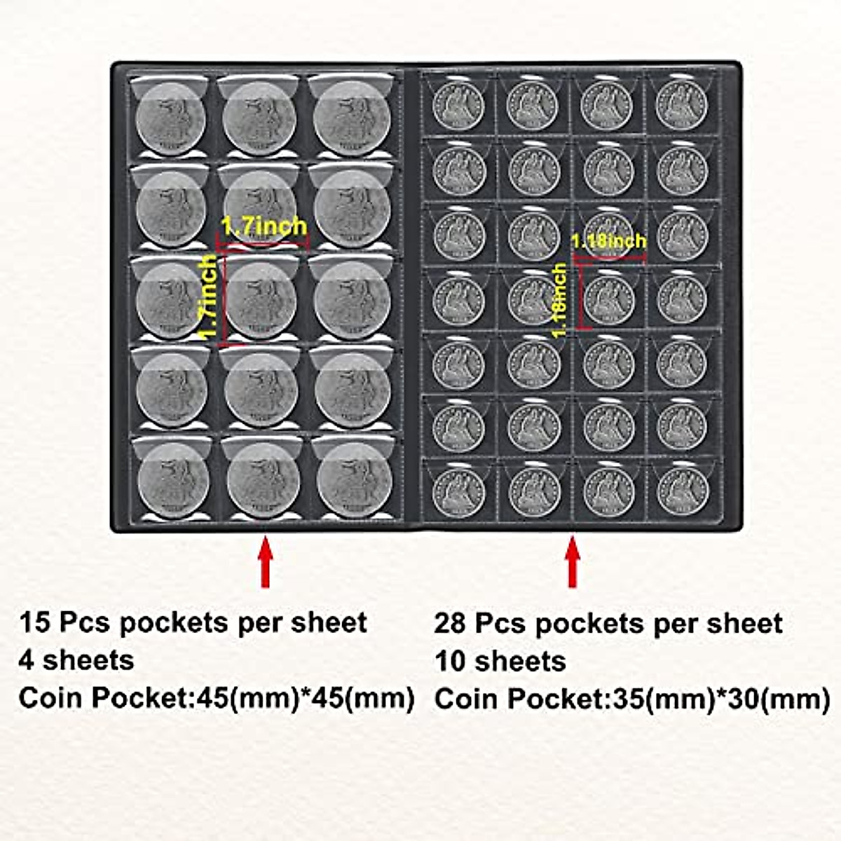 Coin Album for Collectors,340 Pockets Coin Collection Book Holder Display Storage Case,Collecting Sleeves Organizer Supplies for Coins,Pennies,Quarters,Badges,Stamp