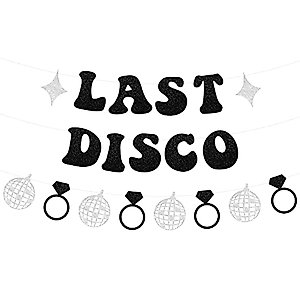 Black Glitter Last Disco Banner Garland for Space Disco Cowgirl Western Bachelorette Party Decorations Supplies