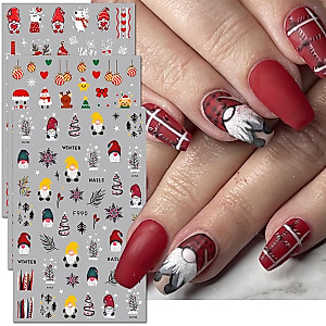 JMEOWIO 10 Sheets Christmas Nail Art Stickers Decals Self-Adhesive Pegatinas Uñas Snowflake Xmas Winter Holiday Cute Nail Supplies Nail Art Design Decoration Accessories