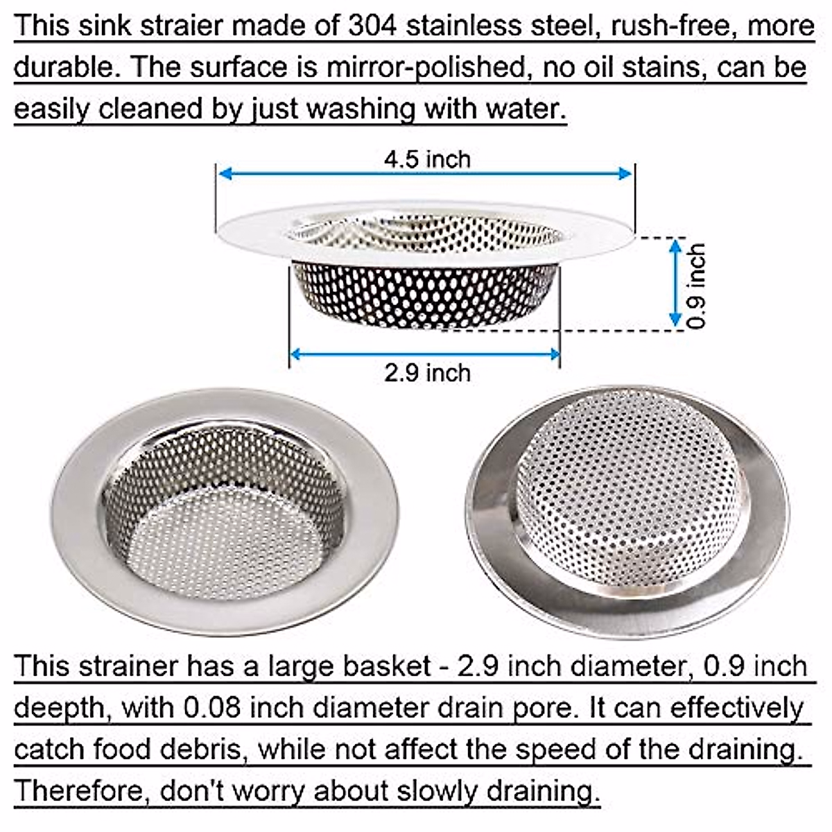 Seatery 4PCS Kitchen Sink Stopper Strainer, 6 Inch Round Large Silicone Sink Drain Cover Plug, Water Stopper, 4.5 Inch Stainless Steel Sink Strainer, Food Scraps Catcher for Kitchen