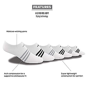 adidas Women's Superlite No Show Socks (6-Pair), White/Clear Onix Grey/Black, Medium