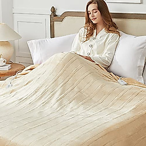 HomeMate Electric Heated Blanket Dual Controller King Size 100"x 90" Beige,5 Heating Levels Fast Heating,10 Hours Auto Off, Heat Blanket Over-Heated Protection Double Soft Flannel,ETL Certified
