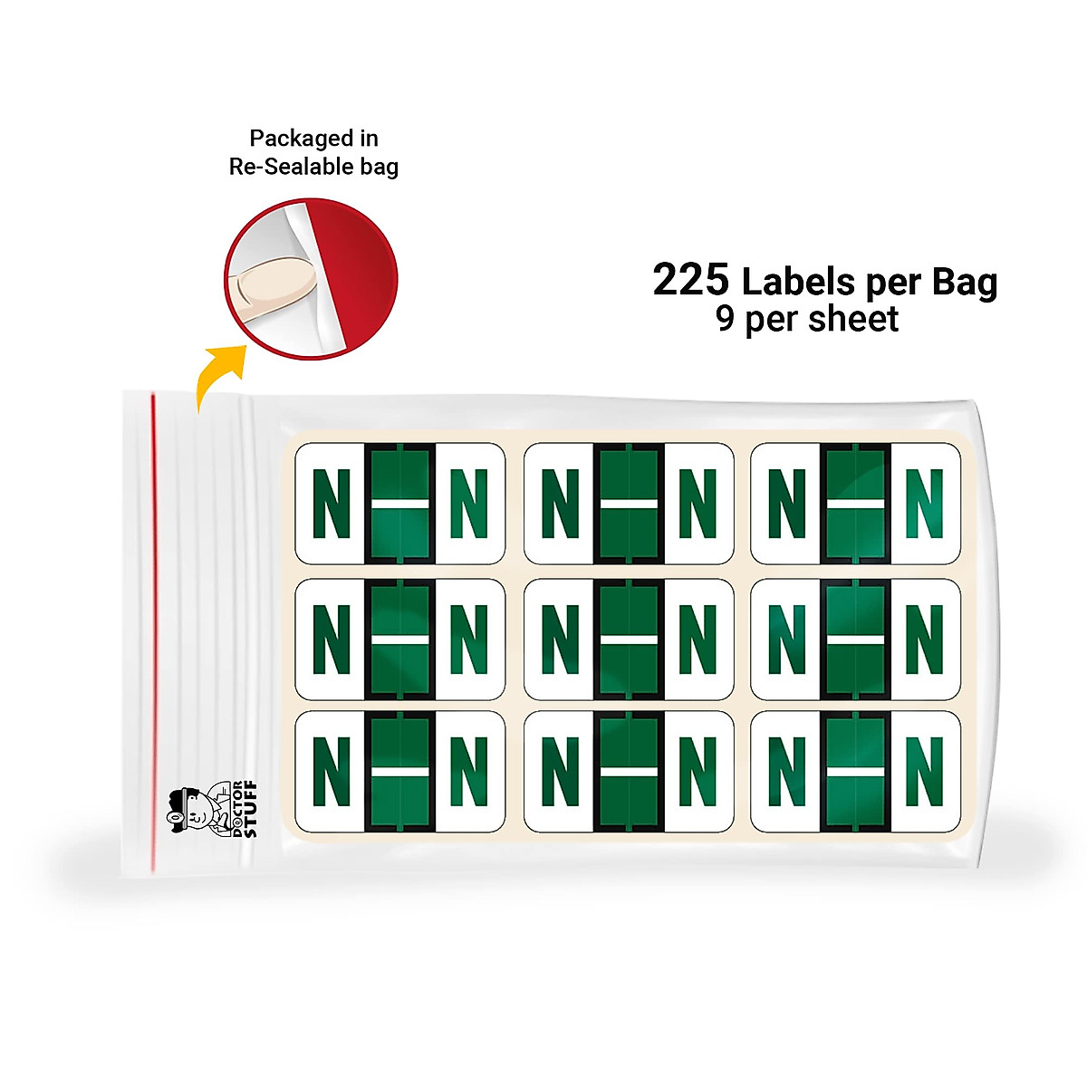Doctor Stuff - File Folder Labels, Alphabet Letter N, Jeter/TAB 5100 - JXAM Series Compatible Alpha Stickers, Dark Green, 15/16" x 1-5/8", 225 Labels per Package