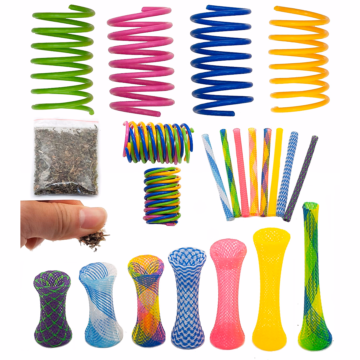 Fashion's Talk 49PCS Cat Spring Toy for Kitten Catnip Bag Mesh Tubes Spring Cat Toy Bulk for Indoor Cats Kitty
