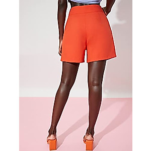 Floerns Women's Casual High Waist Wide Leg Workwear Shorts with Pockets Orange L