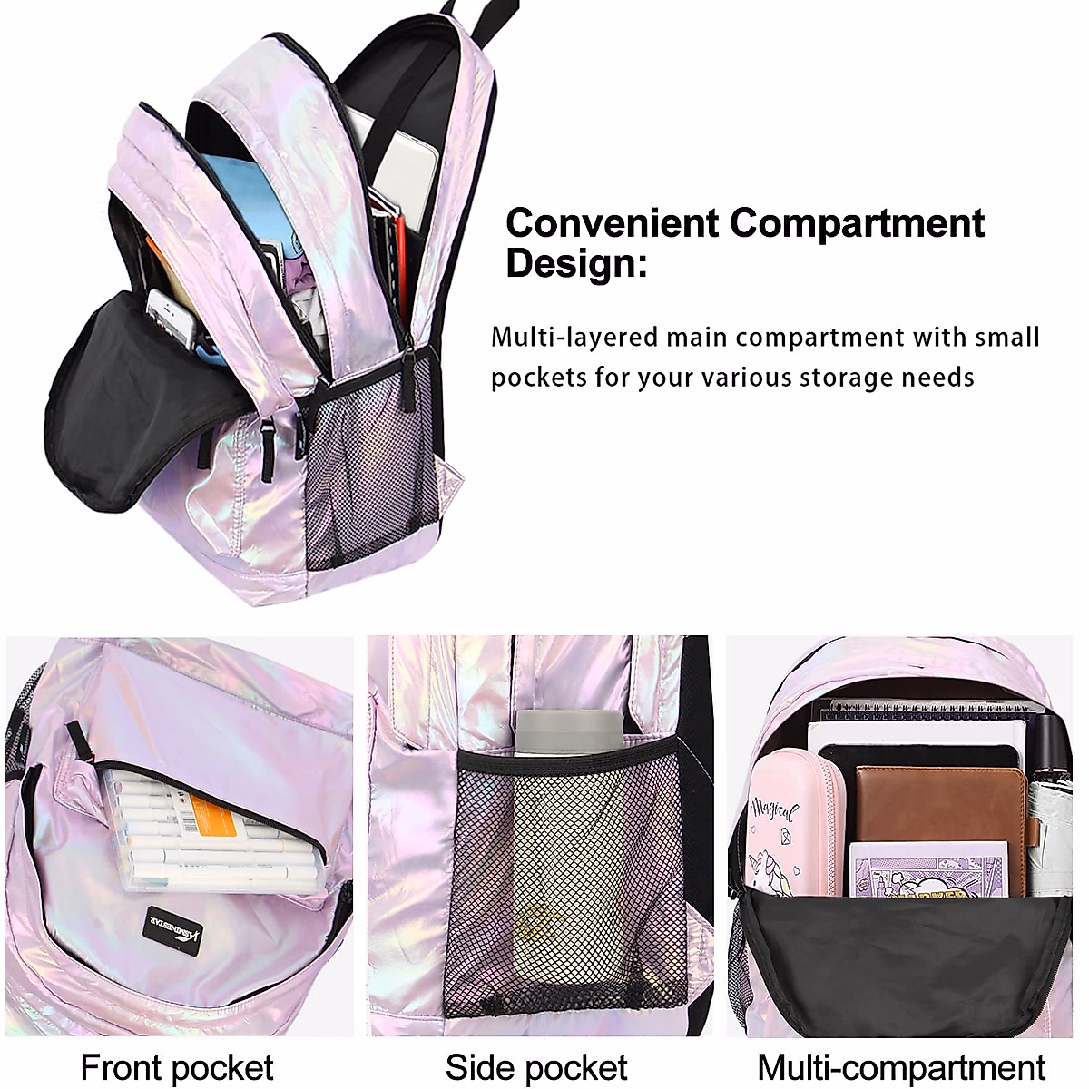 SUPACOOL Lightweight Casual Laptop Backpack for Men and Women, Large Backpack for College (Holo Purple)