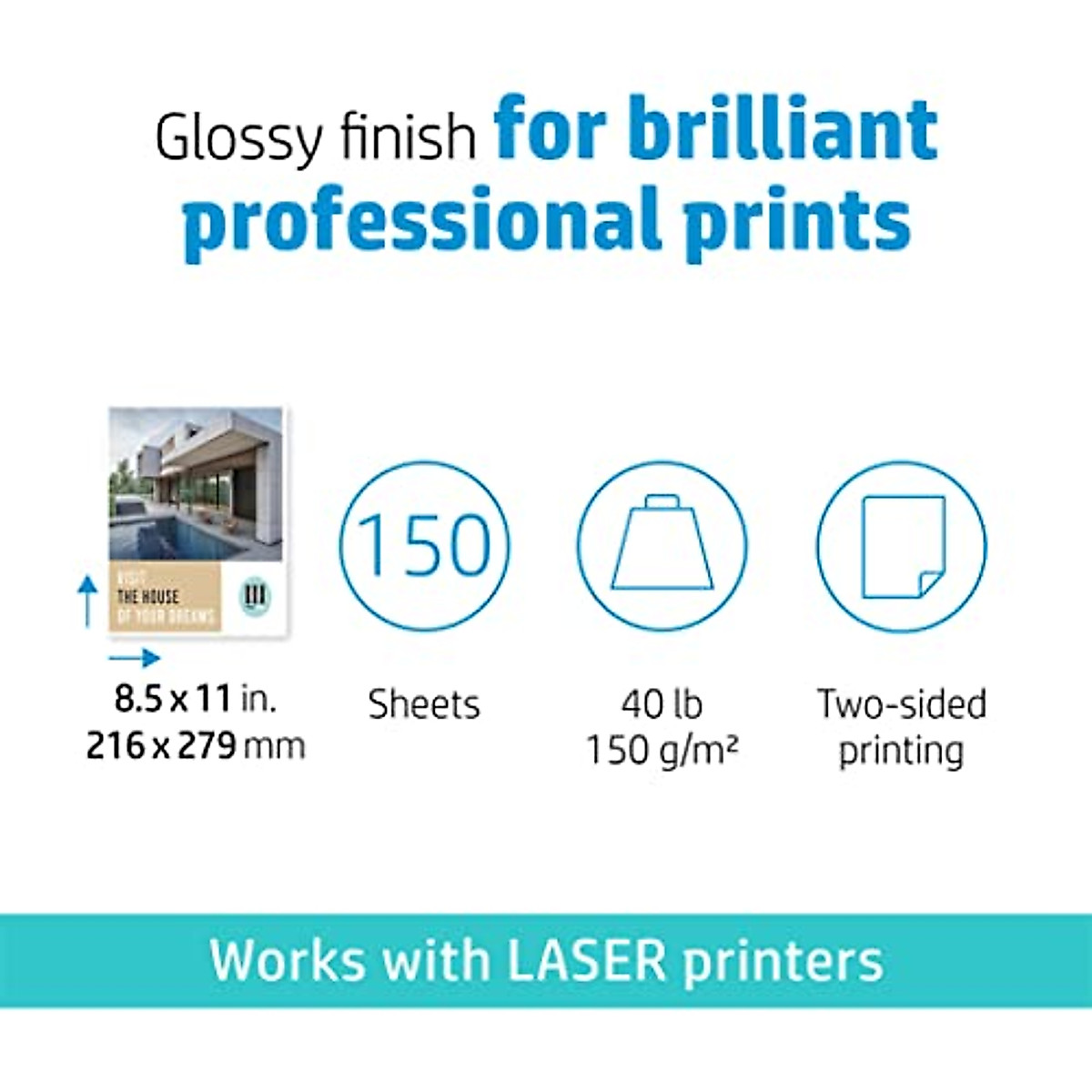 HP Enhanced Business Paper, Glossy, 8.5x11 in, 40 lb, 150 sheets, works with laser printers (Q6611A)