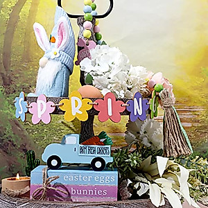 JieyueJewelry 10 Pieces Easter Gnomes Tiered Tray Decorations | Happy Spring Easter Decor | Bunny Decor Wooden Bead Garland | Party Centerpiece for Home Kitchen Farmhouse Easter Party