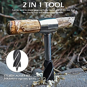 Survival Settlers Tool Bushcraft Hand Auger Wrench, Scotch Eye Wood Auger Drill for Bushcraft Backpack and Camping, Manual Auger Outdoor Wood Peg and Hole Maker (Brown)