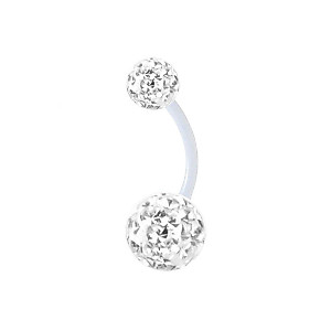 Lenacou 14G Bioflex Belly Button Rings Soft Plastic Double Balls Navel Barbell Cubic Zirconia Body Piercing Jewelry (White)