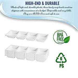 4-Section Food Trays, White Disposable Plastic Dessert Condiment Serving Dishes, Candies, Slice Fruits Platters for Birthday & All Occasions, 24 pcs (16" x 5" Tray, White)