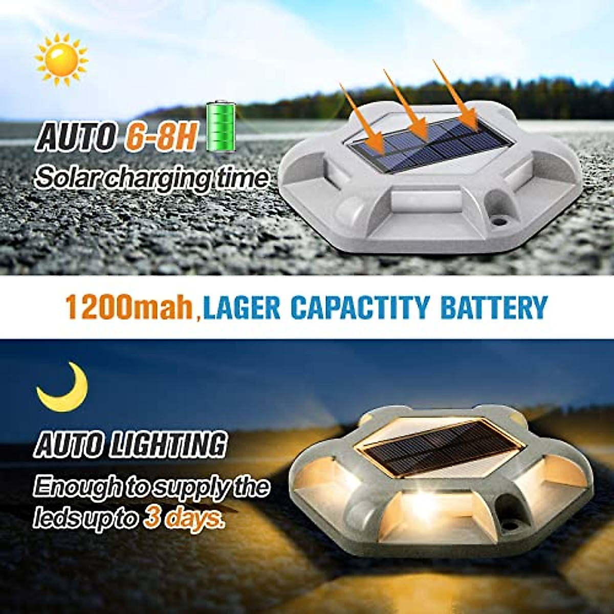 VOLISUN Solar Dock Lights - 8-Pack Waterproof Outdoor LED Aluminum Dock Lighting Warning Step Lights for Driveway (White + White Warm, 2 Colors in 1)