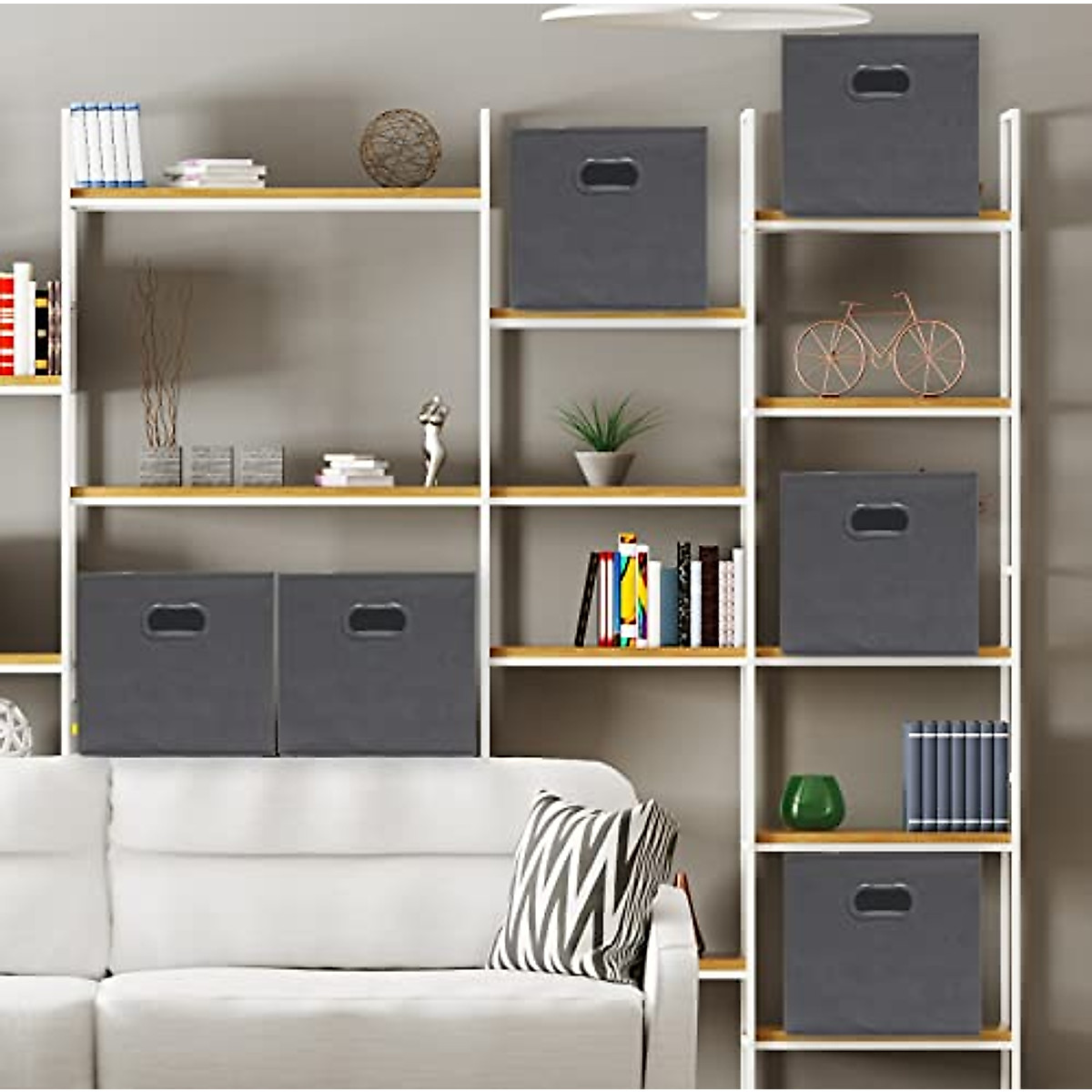 6 Pack - SimpleHouseware Foldable Cube Storage Bin with Handle, Dark Grey