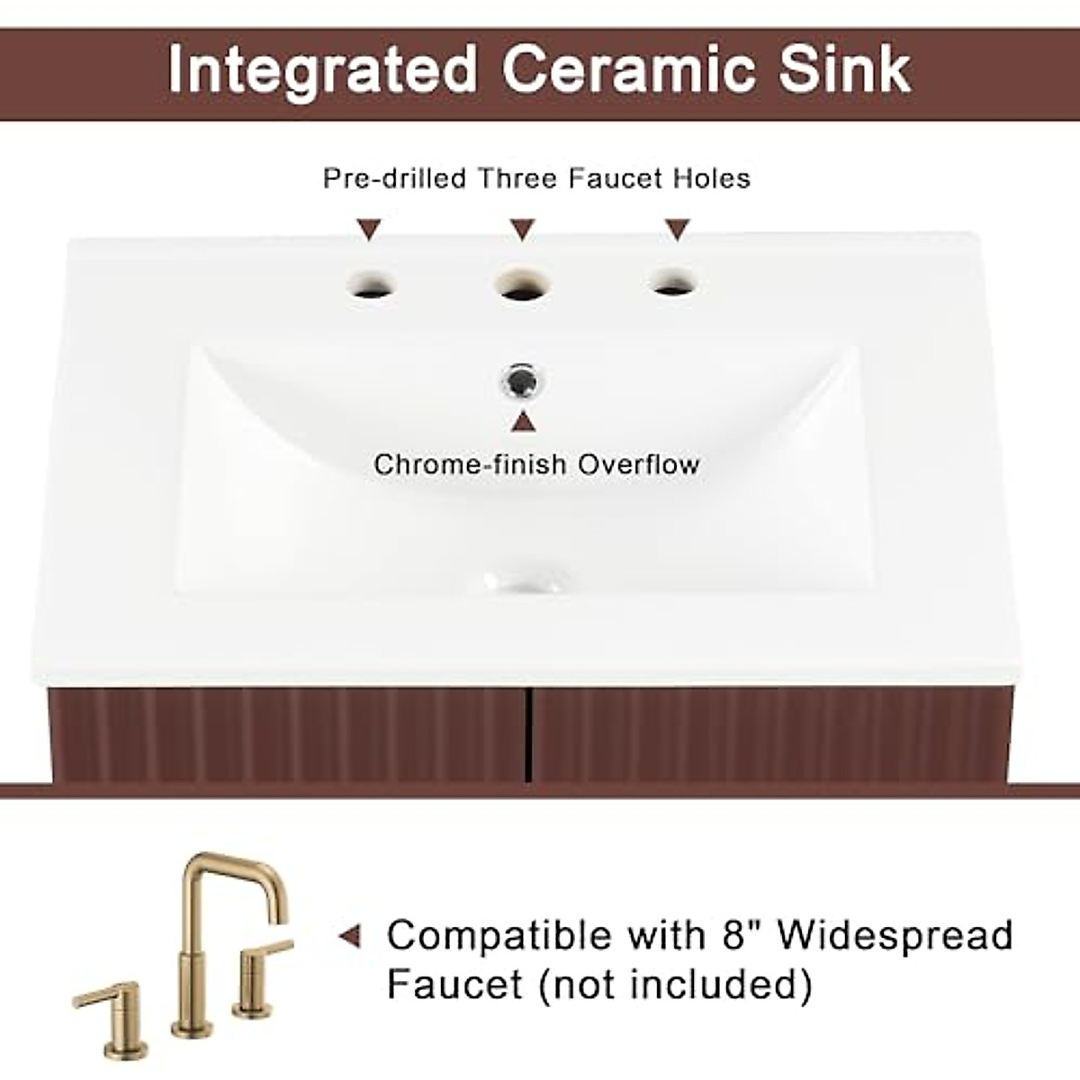 Tomkate 24 Inch Bathroom Vanities with Sink, Freestanding Bathroom Vanity with Ceramic Single Sink Combo, Modern Undermount Bathroom Sink Cabinet with Two Doors, Adjustable Shelves (Rosy)