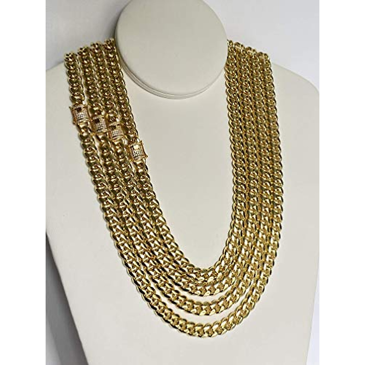 Miami Cuban Link Chain Choker Necklace CZ diamond Lock Real Solid 14K Gold Finish Stainless Steel, Cuban Choker, Cuban necklace, Gold Cuban Chain, 12mm Miami Cuban Link Chain (20)