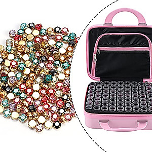 VTYHYJ 140 Grids Diamond Painting Storage Container with Diamond Art Accessories Tools Kit Hard-Shell Case Carrying Bag Organizer for 5D DIY Diamond Embroidery Nail Painting (Pink)