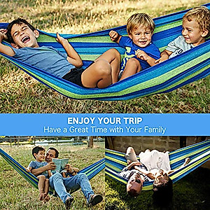 Colel Hammock, Cotton Canvas Hammock Portable Camping Hammock with Carrying Bag Two Anti Roll Balance Beam Metal Carabiner Ropes and Tree Straps for Travel Patio Garden