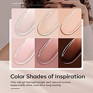 Modelones Poly Extension Gel Kit – 6 Colors Nude Pink Skin Tones Brown Poly Nail Gel Kit with Nail Lamp Complete Kit Nail Thickening Solution DIY at Home