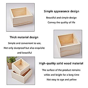 PH PandaHall 4pcs Small Wooden Box 3'' x 3'' 4'' x 4'' Rustic Wooden Box Square Storage Organizer Container Wooden Craft Box for Succulents Plant Collectibles Home Venue Decor Small Item