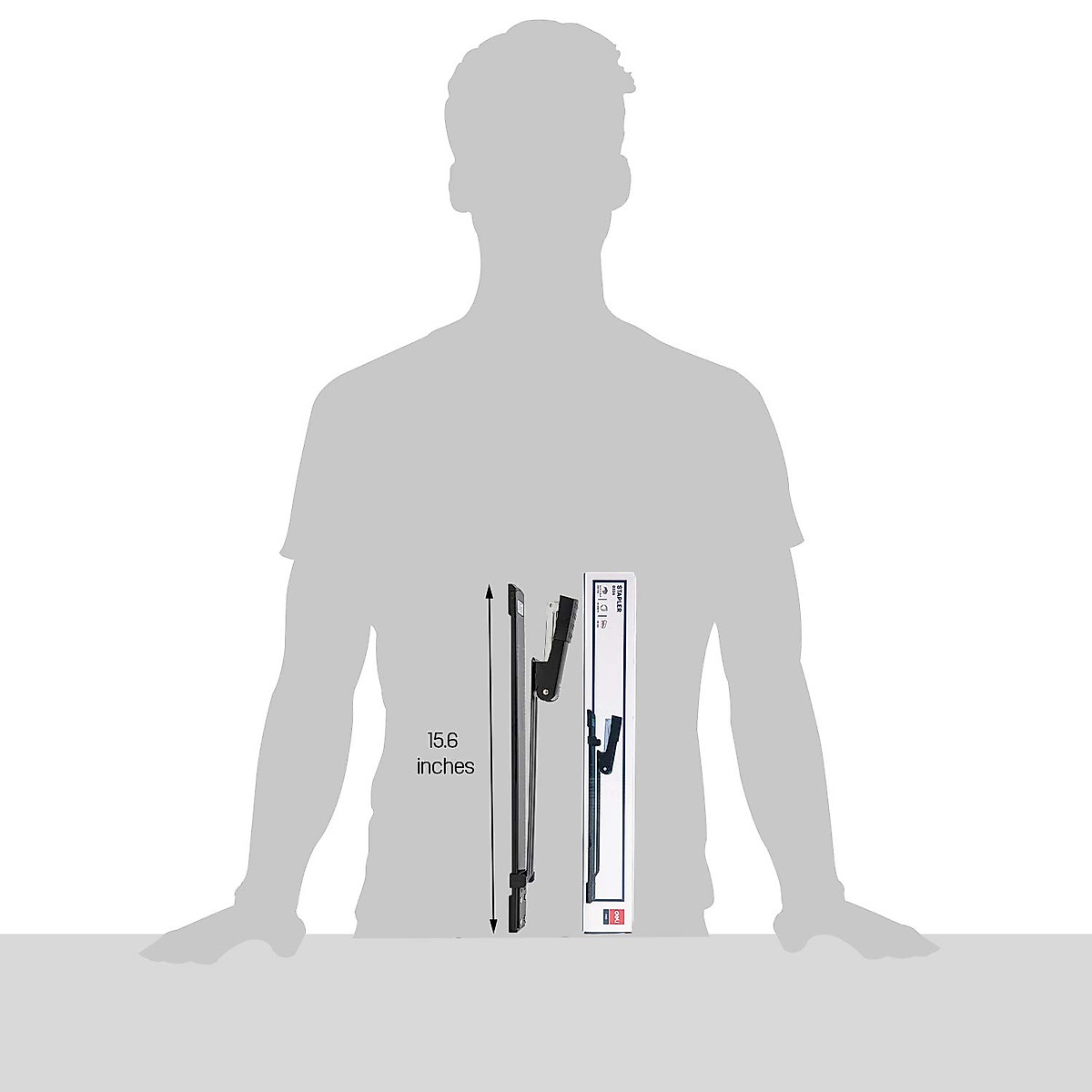 Deli Long Reach Stapler, 25 Sheet Capacity, Long Arm Standard Staplers for Booklet or Book Binding, Black