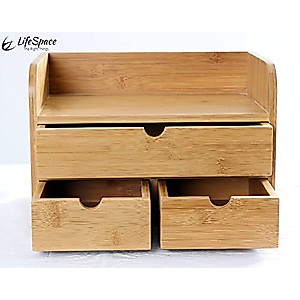 LifeSpace. Bamboo Makeup Organizer, Wooden Bathroom Counter Organizer, Vanity Wood Makeup Organizer with Drawers, Bedside Table Organizer Womens for Skin Care Cosmetics. No Assembly Required.