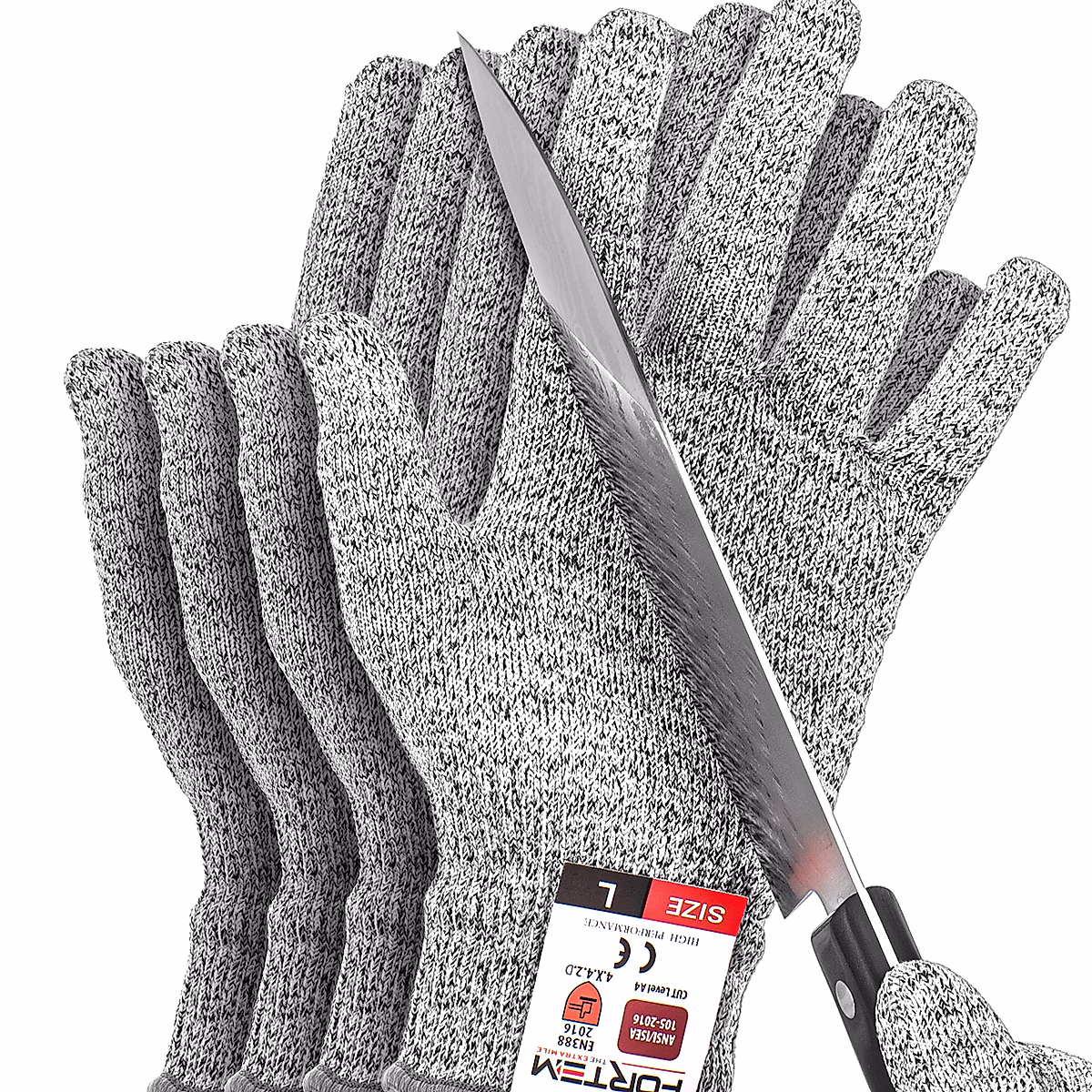 FORTEM Cut Resistant Gloves, 4 Gloves, Level 5 Protection Cutting Gloves For Oyster Shucking, Kitchen Work Gloves for Chefs, Food Grade, EN388 Certified (Medium)