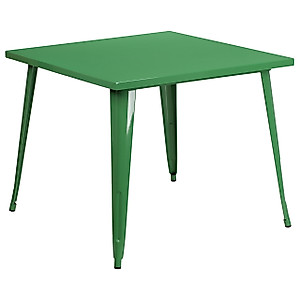 Flash Furniture Commercial Grade 35.5" Square Green Metal Indoor-Outdoor Table
