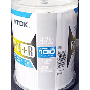 100 on spindle pack TDK Print On DVD R 8x 4.7 GB single sided white matte
