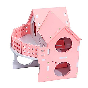 Wooden Hamster House - Pet Small Animal Hideout, Assemble Hamster Hut Villa, Cage Habitat Decor Accessories, Play Toys for Dwarf, Hedgehog, Syrian Hamster, Gerbils Mice