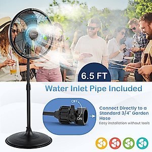 COSTWAY Outdoor Misting Fan, 20-Inch Pedestal Fan with Adjustable Height, 3 Speeds, 90° Oscillation, Rustproof Steel Frame and 6.5 FT Water Inlet Pipe, Oscillating Fan for Cooling Outdoor Spaces