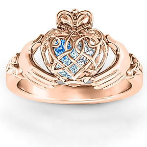 14K Rose Gold Caged Hearts Celtic Claddagh Ring by JEWLR