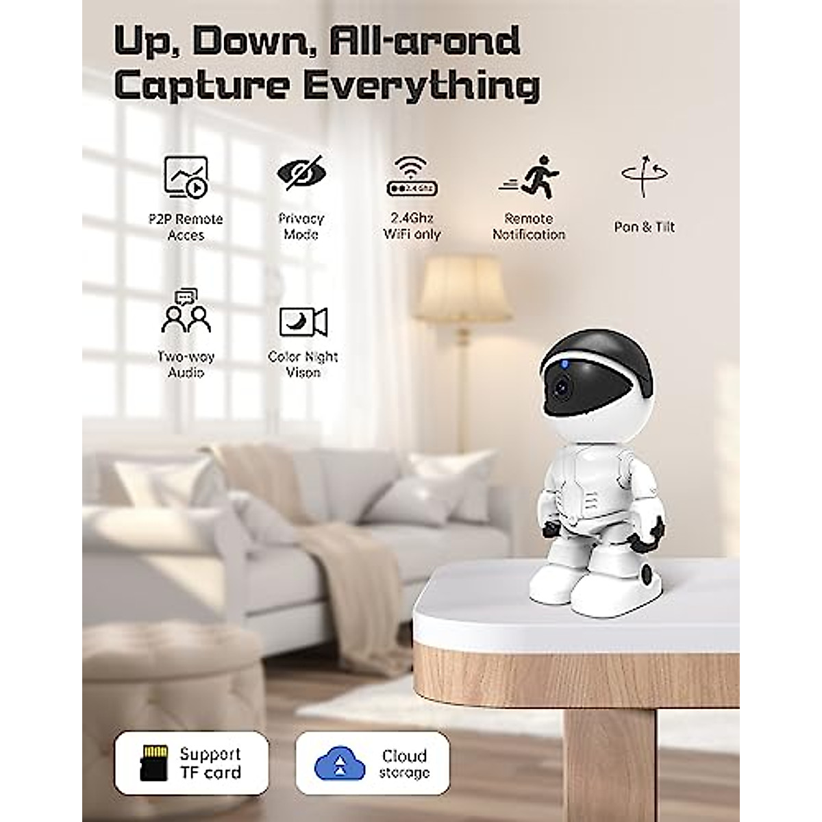 Indoor Camera,Wireless Security Camera, IP Camera 2K, WiFi Home Indoor Camera, Pet Camera with Phone App,Smart Pan Tilt 2.4GHz with IR Night Vision, Siren,Motion Detection for Baby and Pet (2K-White)