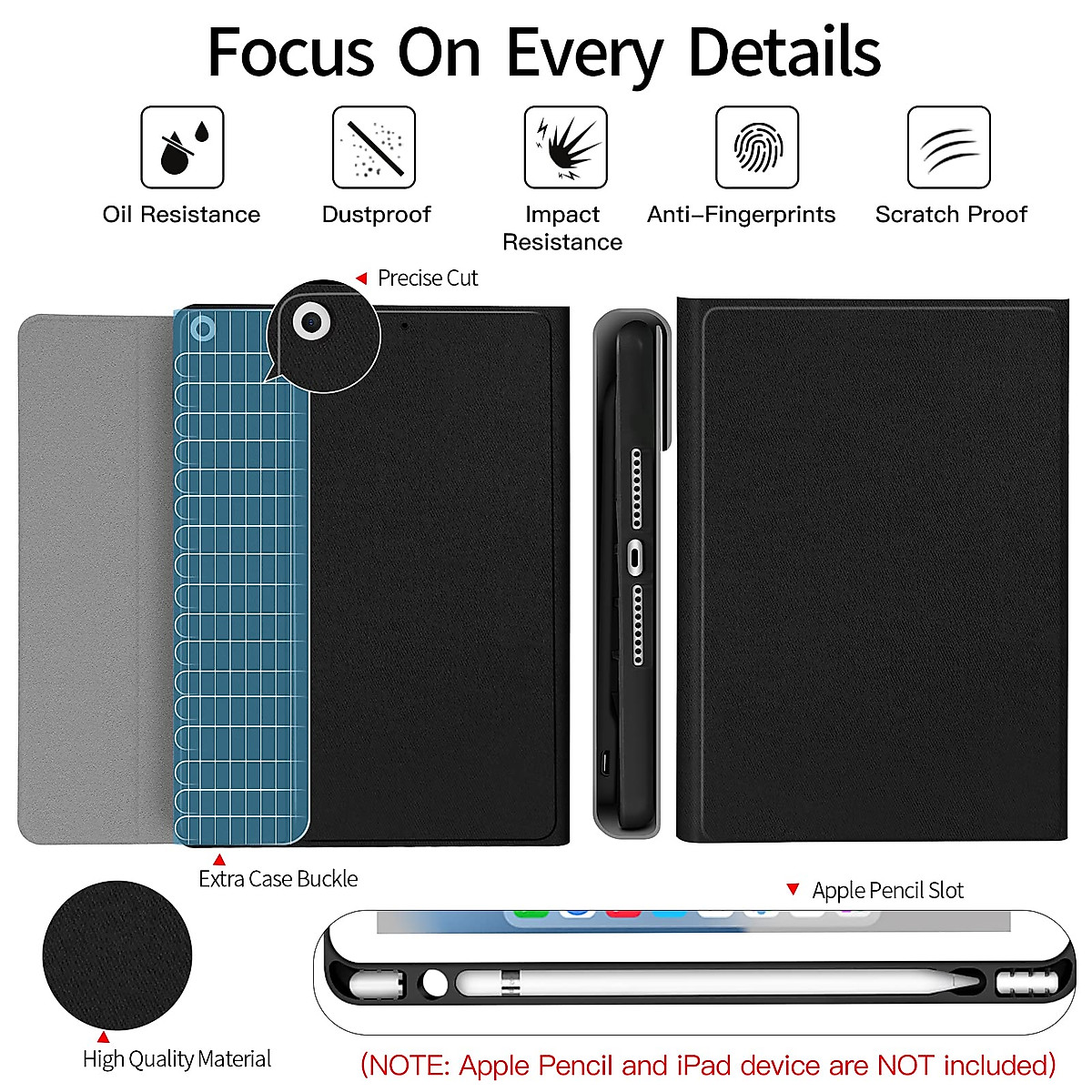 JUQITECH Backlit Keyboard Case with Stylus Pen for iPad 9th/8th/7th Gen 10.2inch - Active Pencil with Palm Rejection, Wireless Bluetooth Magnetic Keyboard for iPad 10.2" Cover Case with Pencil Holder
