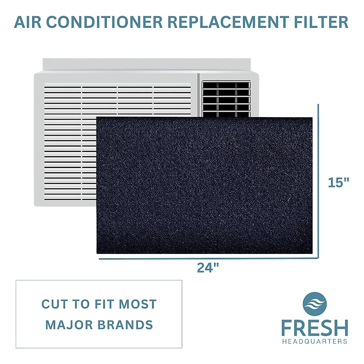 2 Pack Cut to Fit Foam Replacement Filter - 24 in x 15 in x 1/4 in Washable and Reusable for AC Window Unit, Air Purifier, Range Hood, Vent and More