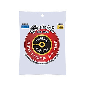 Martin Authentic Acoustic Guitar Strings, Lifespan 2.0 Treated, Medium, 80/20 Bronze