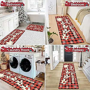Ileading Buffalo Plaid Merry Christmas Kitchen Mats Set of 2 Let It Snow Anti Fatigue Kitchen Mats for Floor Snowflake Winter Holiday Area Rug Cushioned Standing Desk Mat for Home Kitchen Floor