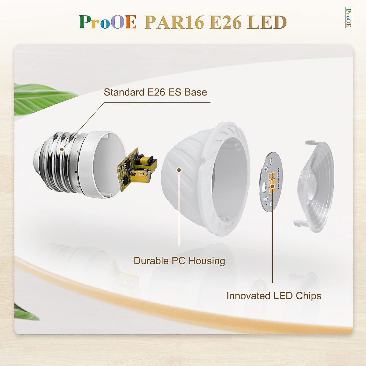 DiCUNO PAR16 LED Bulb 5W, 50W Halogen Equivalent, 3000K Warm White High CRI 98, 100-240V E26 Base Light Bulb 400 Lumens Non-Dimmable Spotlight, 60 Degree Beam Angle, 2 Packs