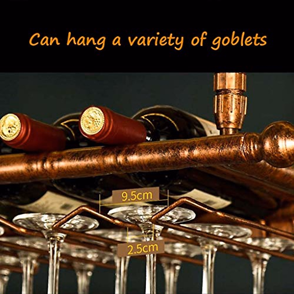 FIZDI Bar Unit Floating Shelves Wall Mounted Hanging Wine Glass Holder,Wall Shelf Storage Organizer Rack,Rustic Wine Holder,Industrial Home Decor Design/Black/L120 X W30Cm