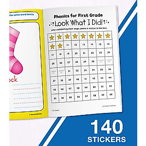 Carson Dellosa Phonics for First Grade Workbook―Writing Practice, Tracing Letters, Writing Words With Incentive Chart and Motivational Stickers (64 pgs) (Home Workbooks)