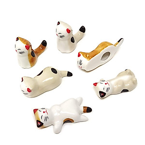Honbay 6PCS Cute Ceramic Cat Chopsticks Rest Rack Stand Holder for Chopsticks, Forks, Spoons, Knives, Paint Brushes